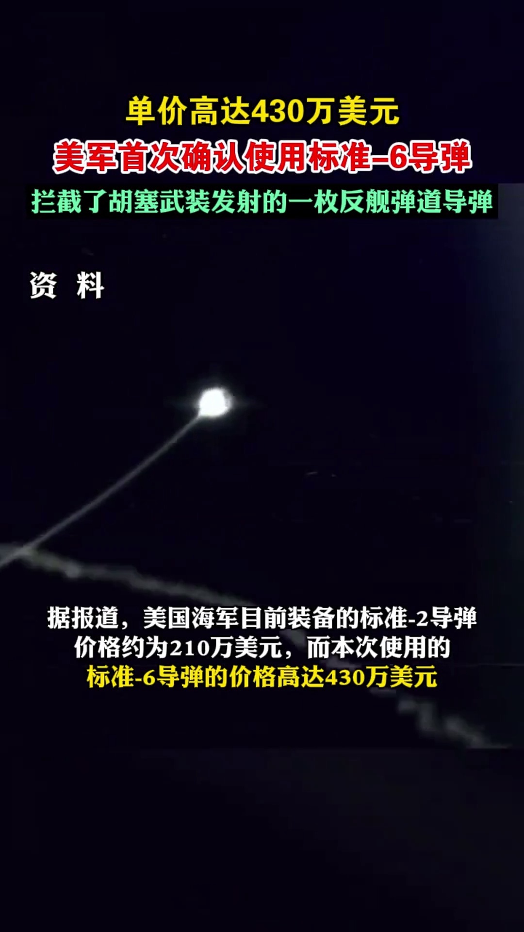 单价高达430万美元!美军首次确认使用标准-6导弹,拦截了胡塞武装发射...