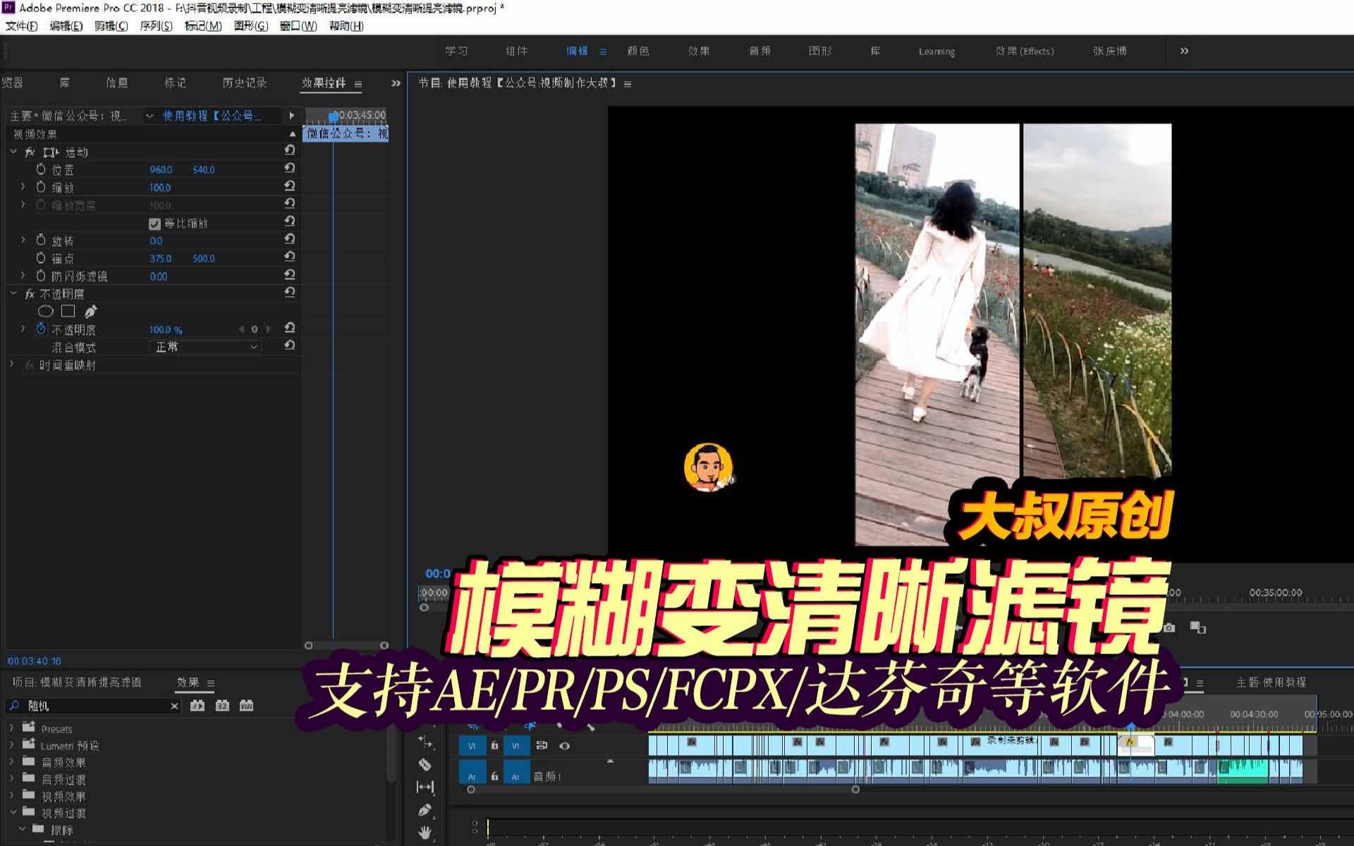 视频模糊变清晰滤镜安装教程,赠调色插件预设!