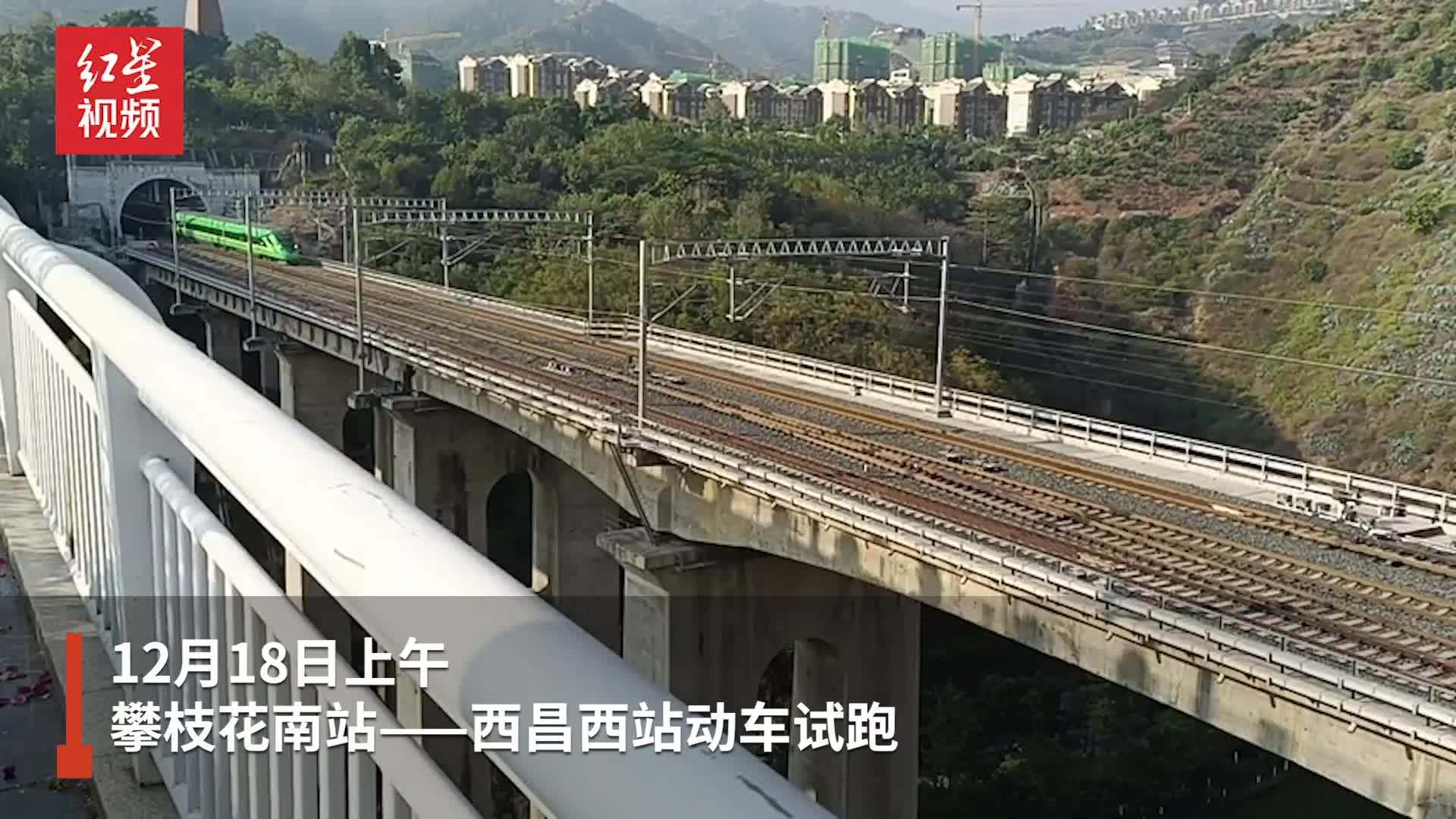 成昆铁路复线攀枝花南站至西昌西站动车组试跑,"绿巨人"开进大凉山