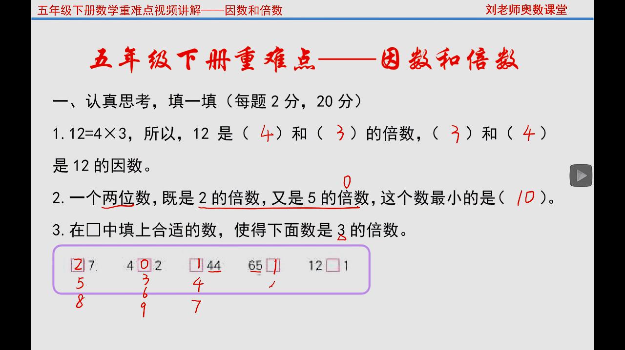 五年级下册数学满分课程:因数倍数1,认识因数倍数,基础题型