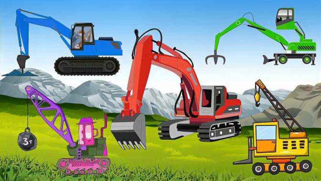 液压工程车早教:破碎机,挖掘机,吊机