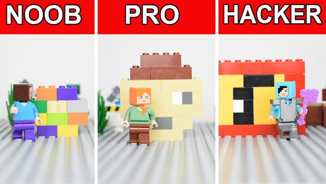 乐高定格动画:乐高我的世界新手vs专业vs黑客积木挑战