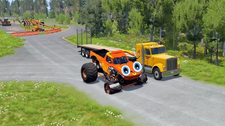 幼儿卡通车动画:大卡车和小车相撞了,水泥车玩具车紧急救援!