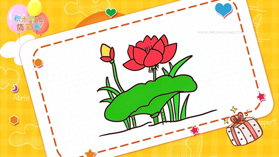 自然简笔画大全,画荷花简笔画,积木时光简笔画
