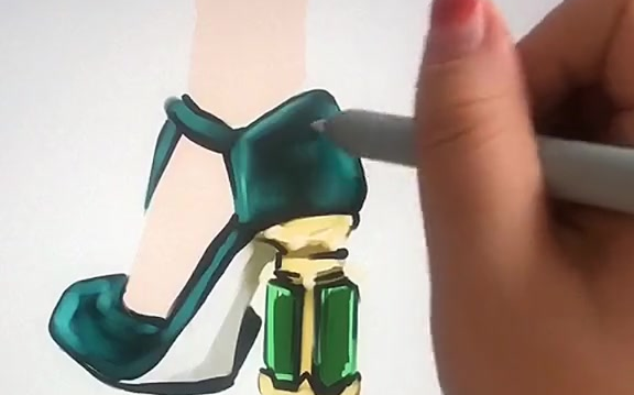ipad时装插画手绘视频分享|墨绿粗跟鞋绘制过程 fr.昭昭leia ipad ipad...