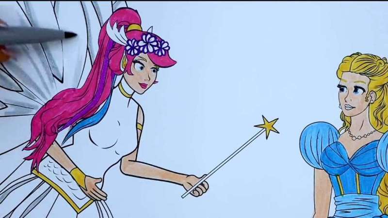 儿童手绘教程:女教母和灰姑娘的手小图画画法