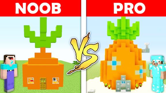 我的世界动画:新手vs高手-海绵宝宝菠萝房子在我的世界中