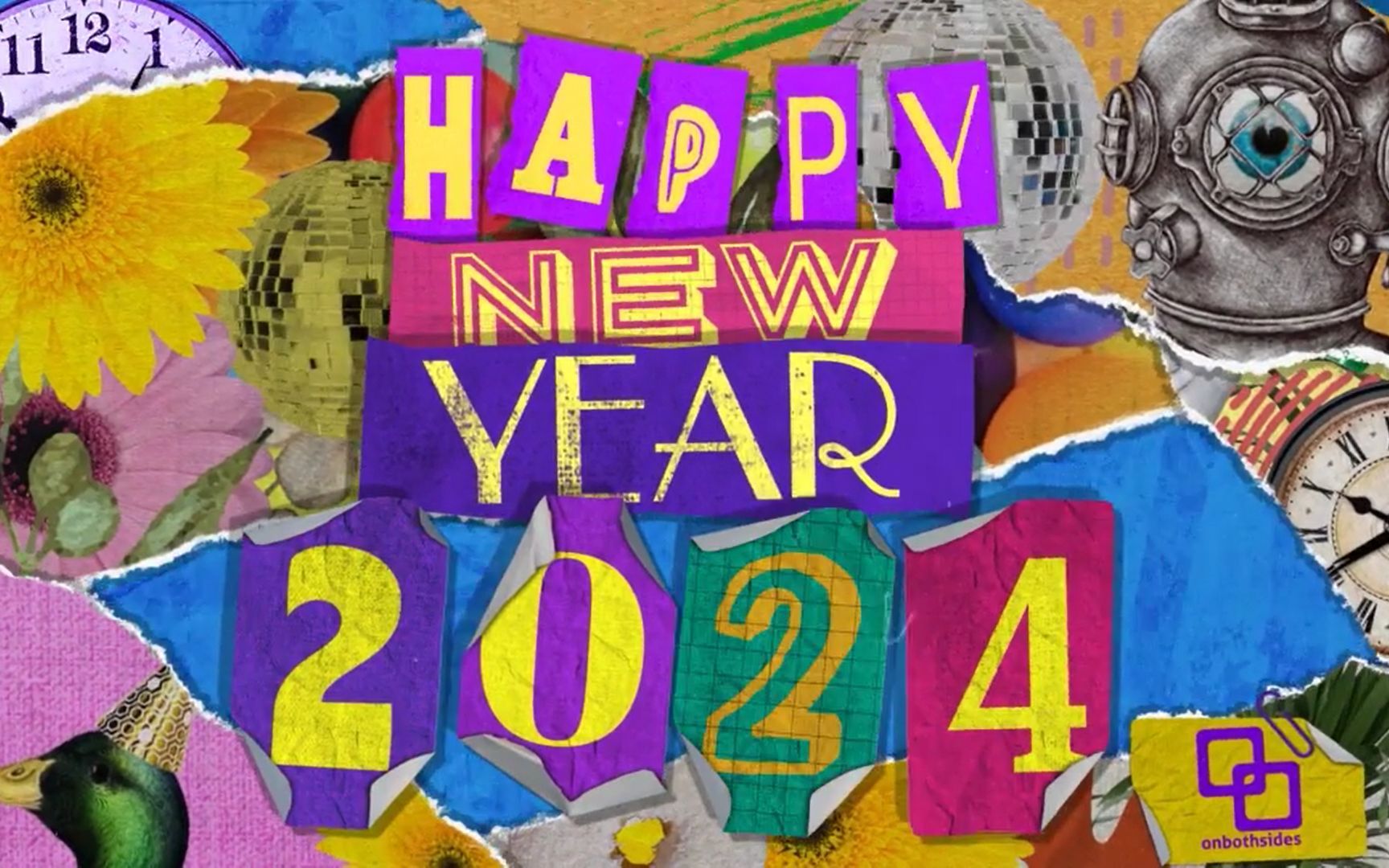 AE模板 2023新年趣味复古拼贴艺术字母花卉动物面孔报纸剪纸画元素...