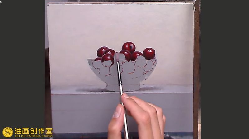 大神现场给你绘画一幅写实的樱桃静物油画教程