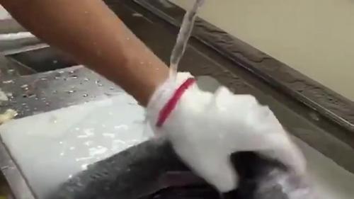 新来的后厨小哥哥,切鱼的动作如行云流水一般,每个岗位都有高手