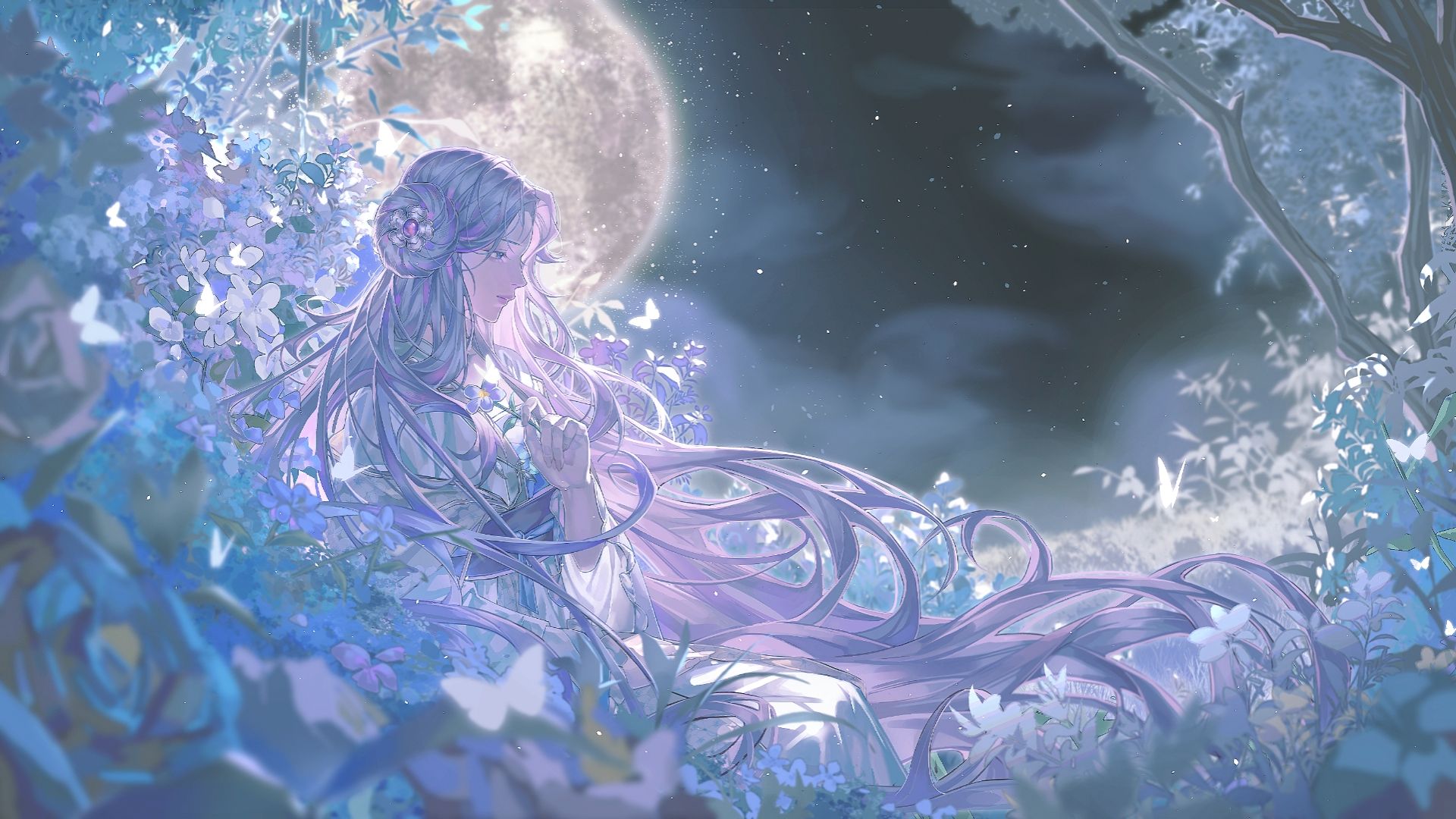 【绘画过程】月下花影·稿件