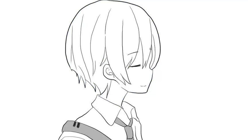 侧脸微笑的男孩动漫简笔画