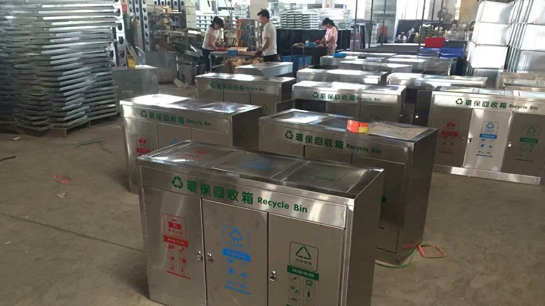 室外垃圾桶制作过程,不锈钢垃圾桶,青岛鑫金邦垃圾桶