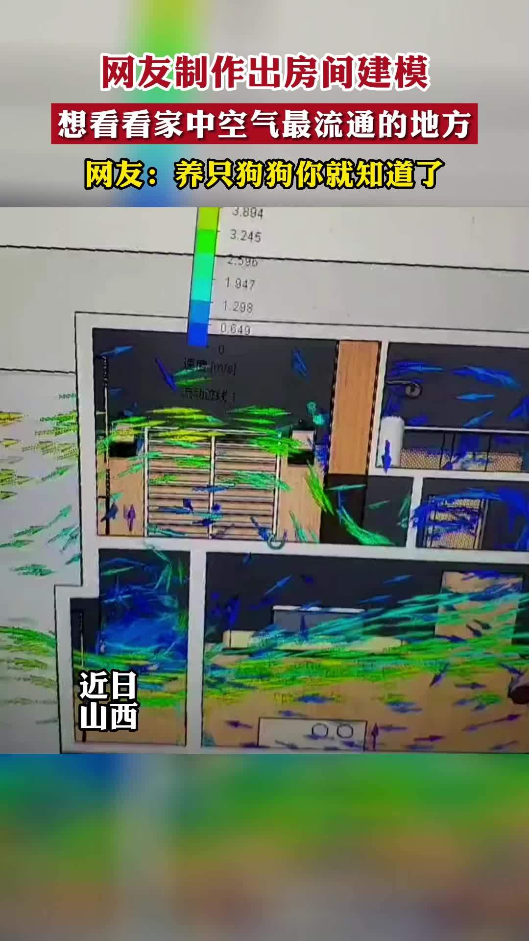 网友制作出房间建模,想看看家中空气最流通的地方