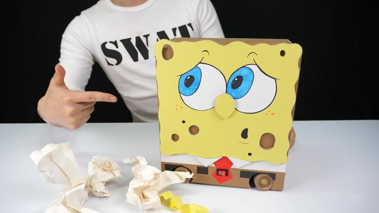 用纸板制作会动的遥控垃圾桶,方法简单易学,是不是很有创意