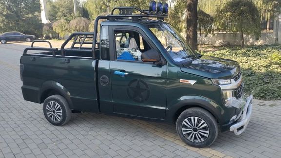 山区动力王电动皮卡车,能跑一百公里,拉两吨货。