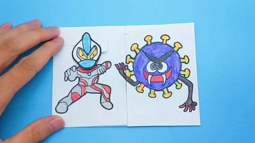 给捷德奥特曼手绘对战德尔塔长相,帅气变成白衣天使击倒病毒疫情