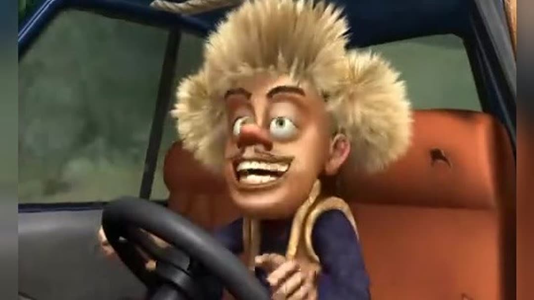 熊出没 飚车记 光头强在车子两侧装上电锯,光头强开着车