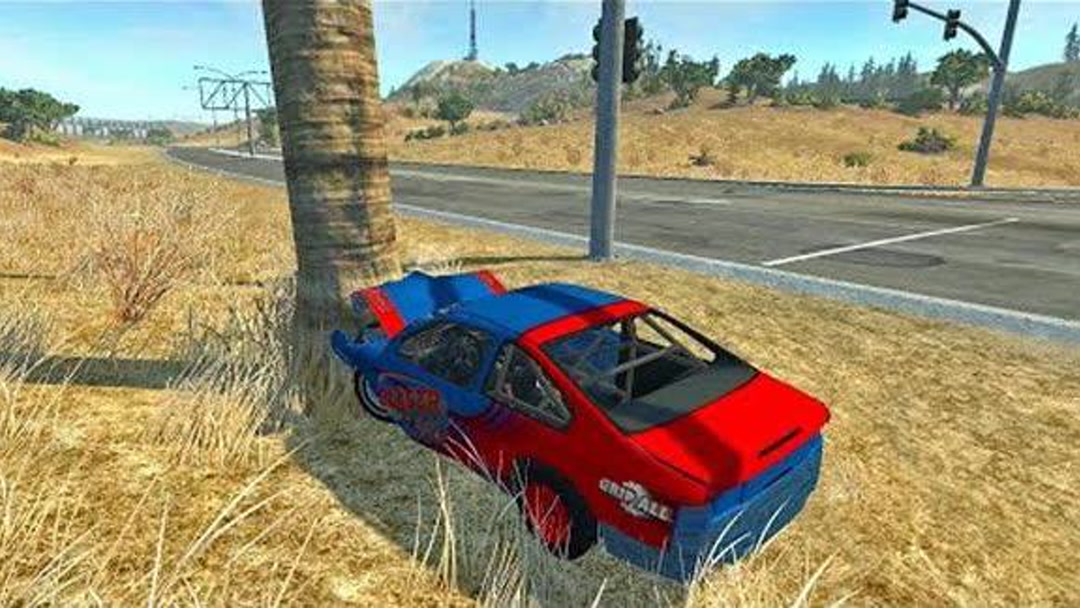 疯狂的交通事故 汽车高速撞向树干 拟真车祸模拟