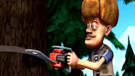 趁熊大熊二不在光头强又去砍树还弄坏了小鸟的家