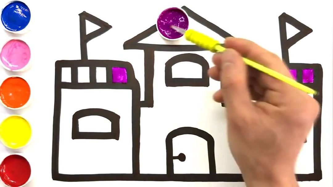 早教绘画教学:教宝宝画城堡简笔画 认识颜色