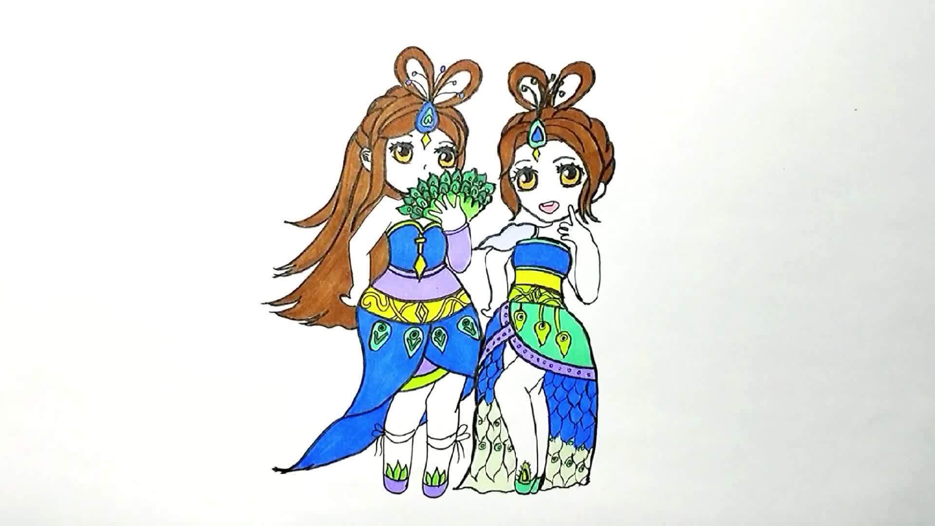 爸爸画的孔雀仙子VS我画的孔雀仙子画画手绘叶罗丽精灵梦
