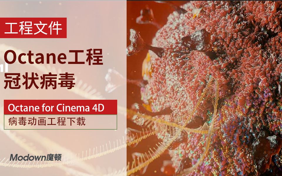 【C4D资源】octane工程文件 oc动画工程 病毒模型冠状病毒模型 oc工程