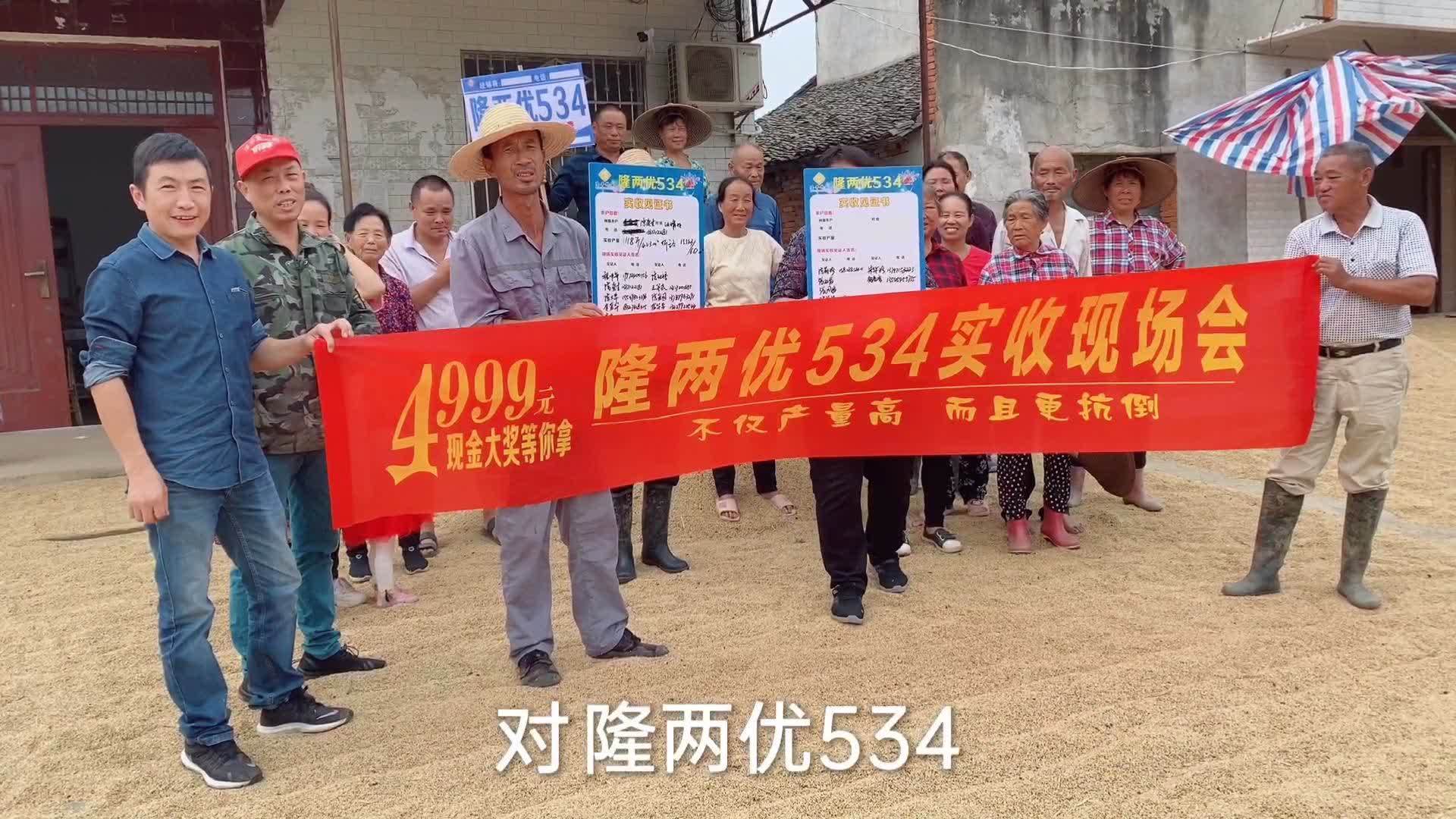 杂交水稻隆两优534亩产1600斤,农机老板下乡宣传,农民很开心