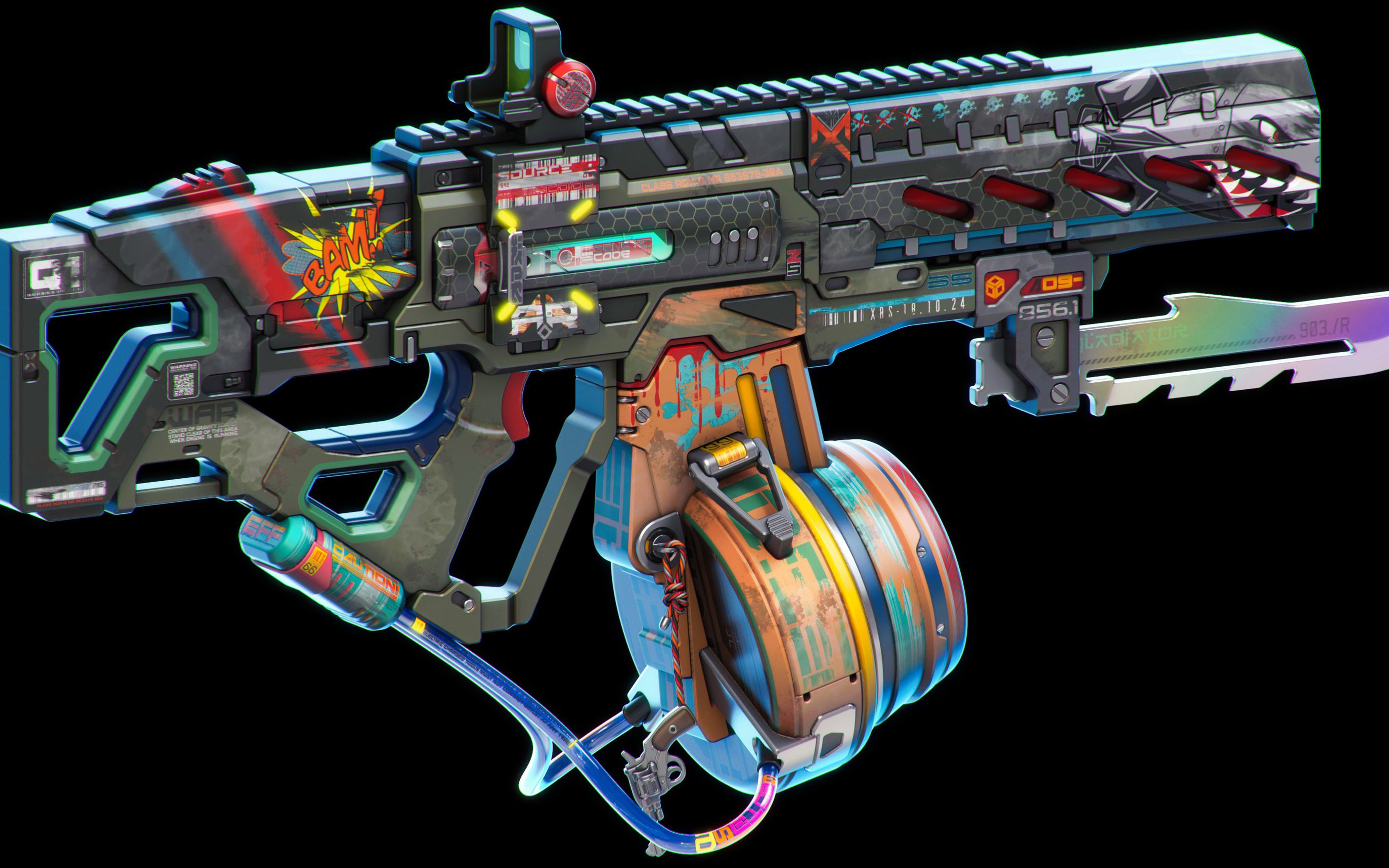 【MAYA枪械】炫彩科幻AK建模,次世代枪械模型制作