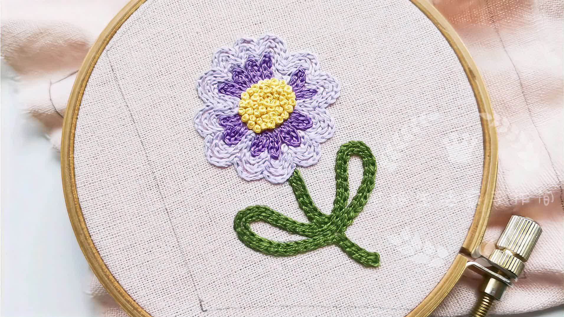 「挑战100」手工刺绣,两种针法就能绣出的可爱小花