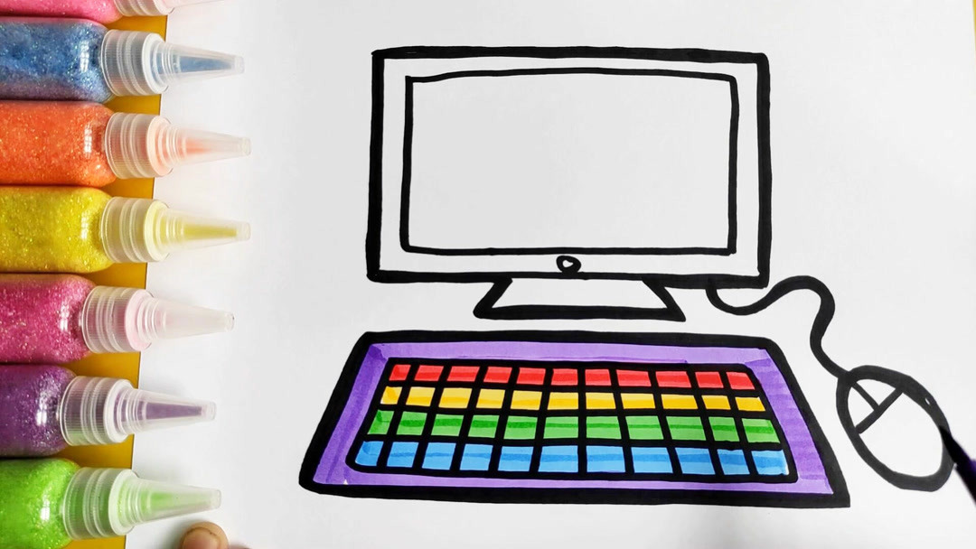 儿童简笔画教程,画一台电脑和彩色城堡,3-12岁小朋友学习画画