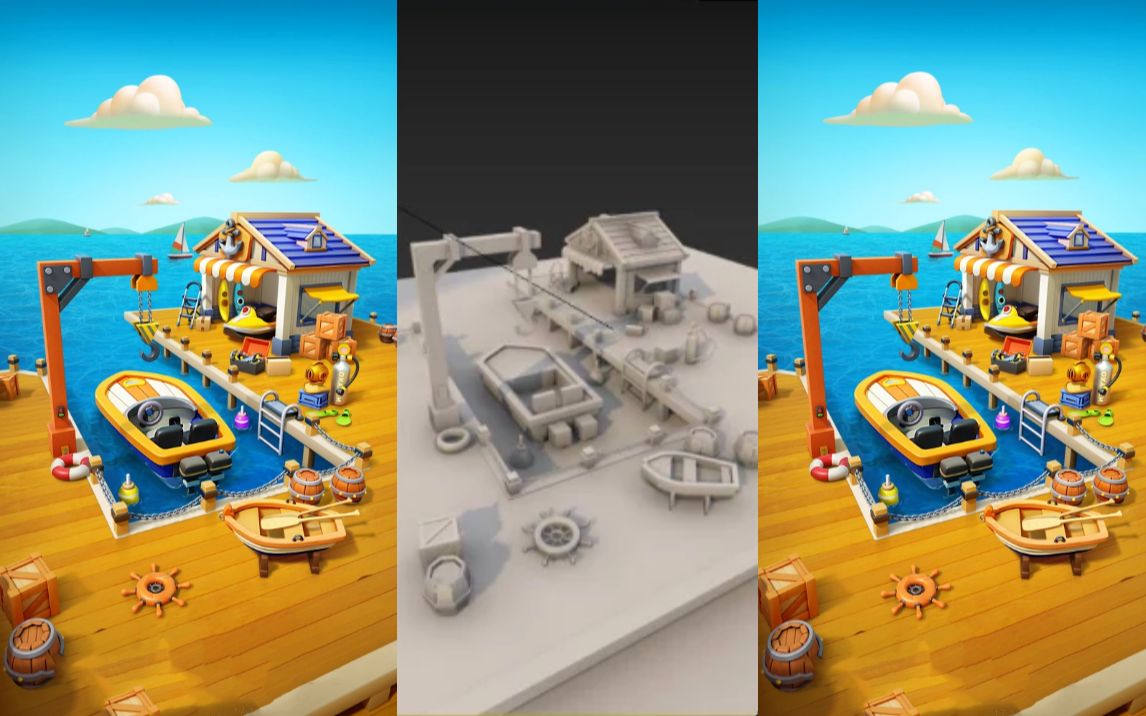 【3Dmax】阳光沙滩小港口 3Dmax场景模型制作教程