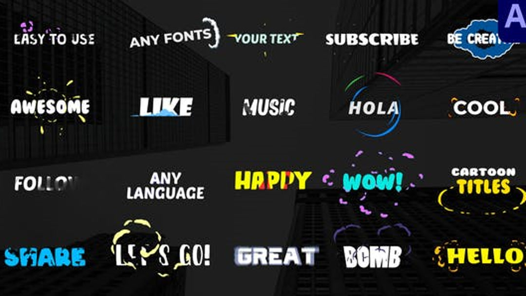 AE模板-综艺节目卡通花字模板动态文字模板时尚文字标题模板形状...