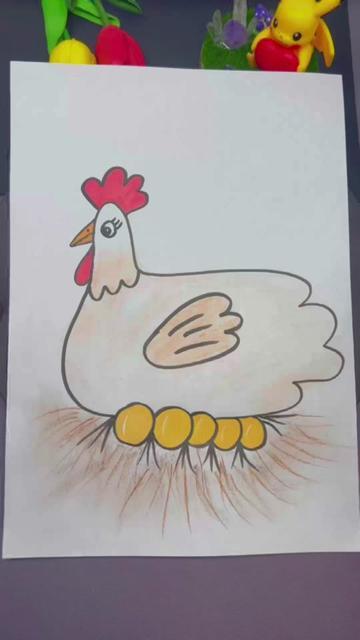 用手掌画母鸡下蛋亲子手工手工diy简笔画创意美术幼儿园手工