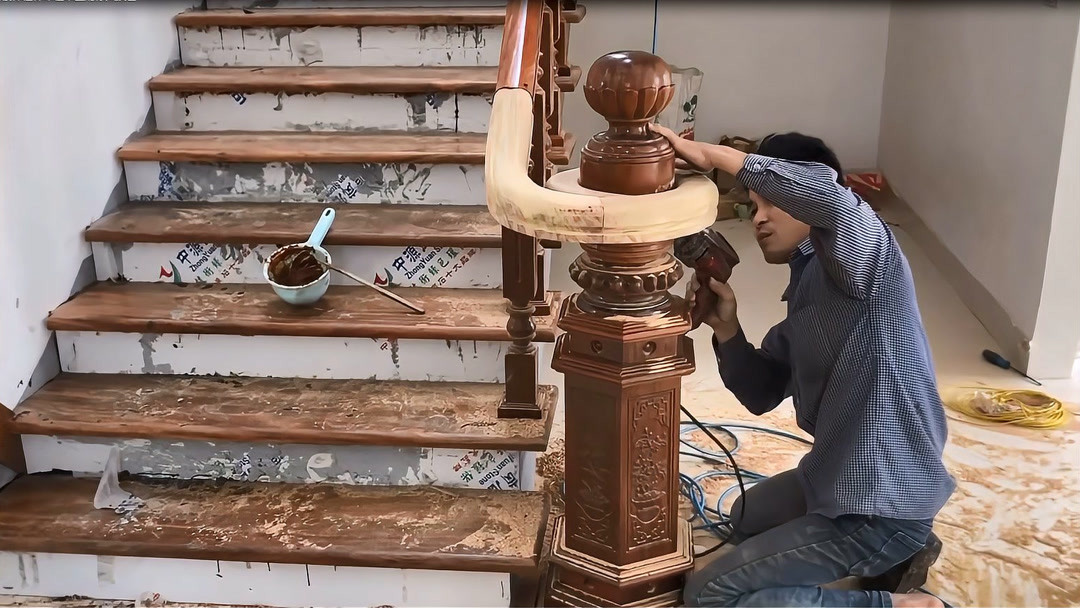 制作安装木质楼梯扶手,师傅教你简单方法,既牢固又高大上