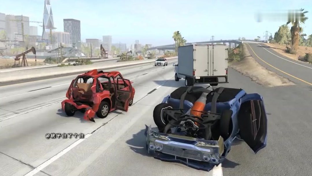 运输飞机空投汽车 正好丢在道路中央造成交通事故 拟真车祸模拟