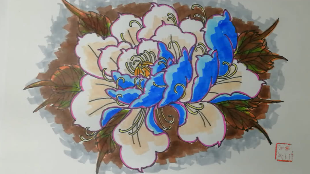马克笔手绘牡丹花插画技巧