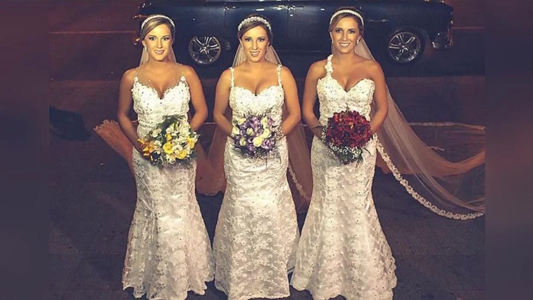 巴西三胞胎姐妹举行集体婚礼 新郎怕认错新娘 150401