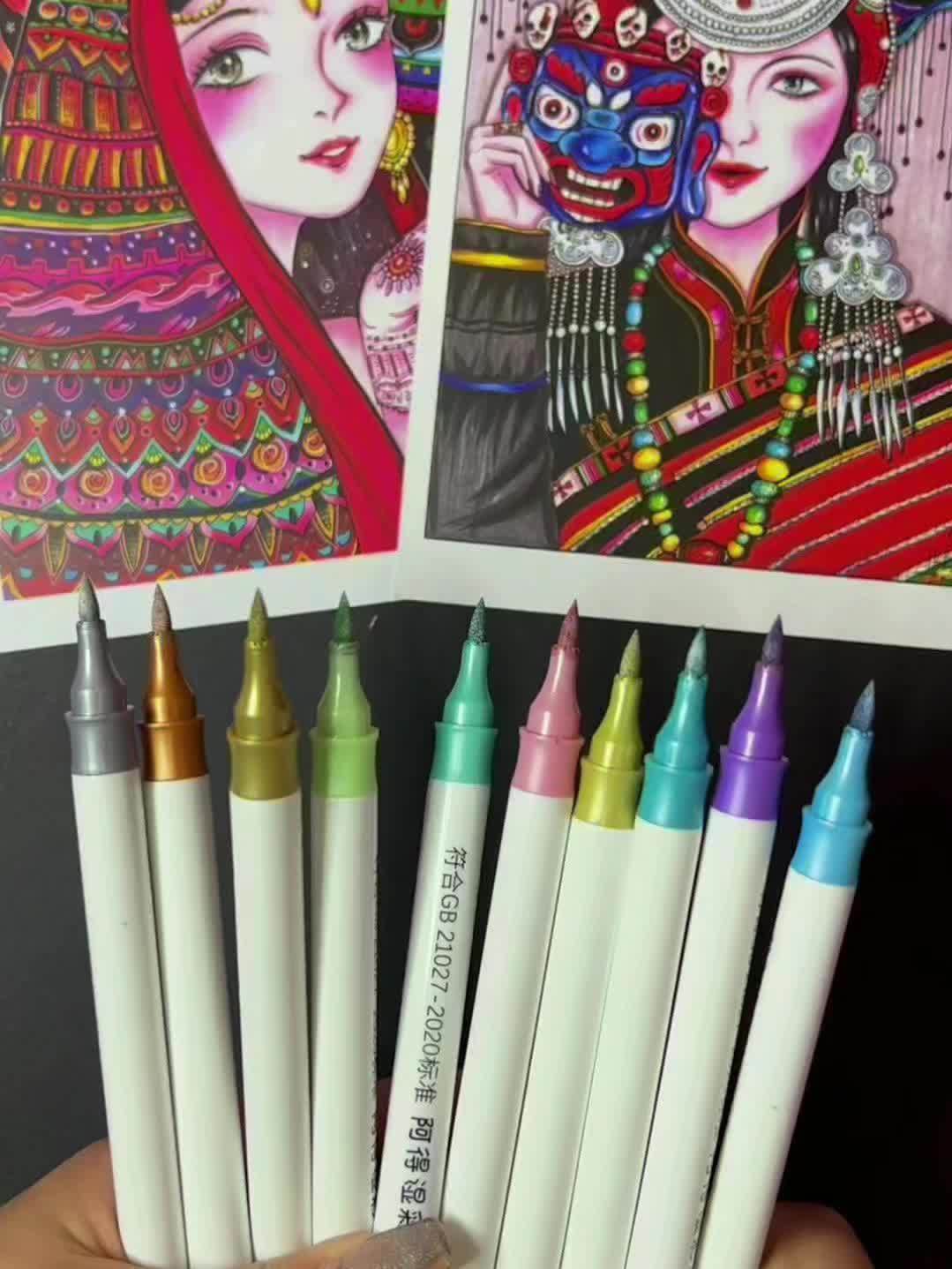 ...得了这款好用的湿彩笔✔️显色和覆盖力绝绝子❗️双头设计便于画...