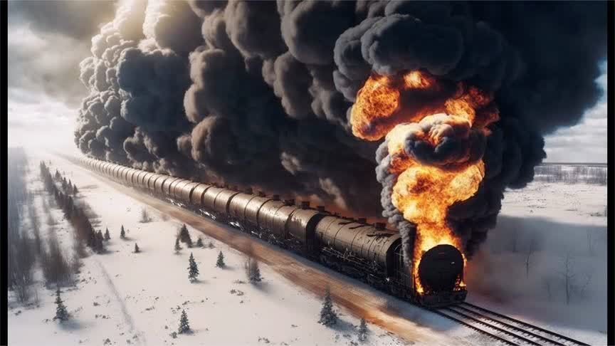 俄罗斯隐身无人机摧毁美国运输海马斯火箭炮弹药的火车,军事模拟