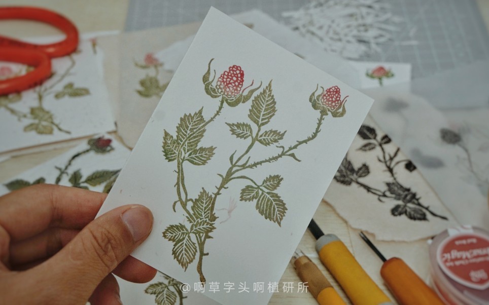 橡皮章+蓬蘽图案设计与壁挂