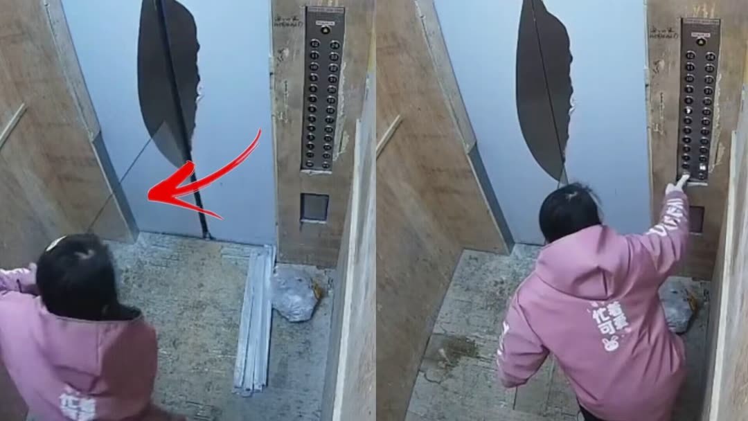 女子搬玻璃进电梯,看见电梯门夹住玻璃后被吓懵,第一反应太危险