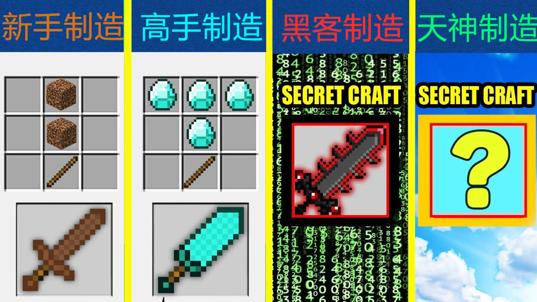 我的世界:四把剑的制造方法 那把更厉害了?