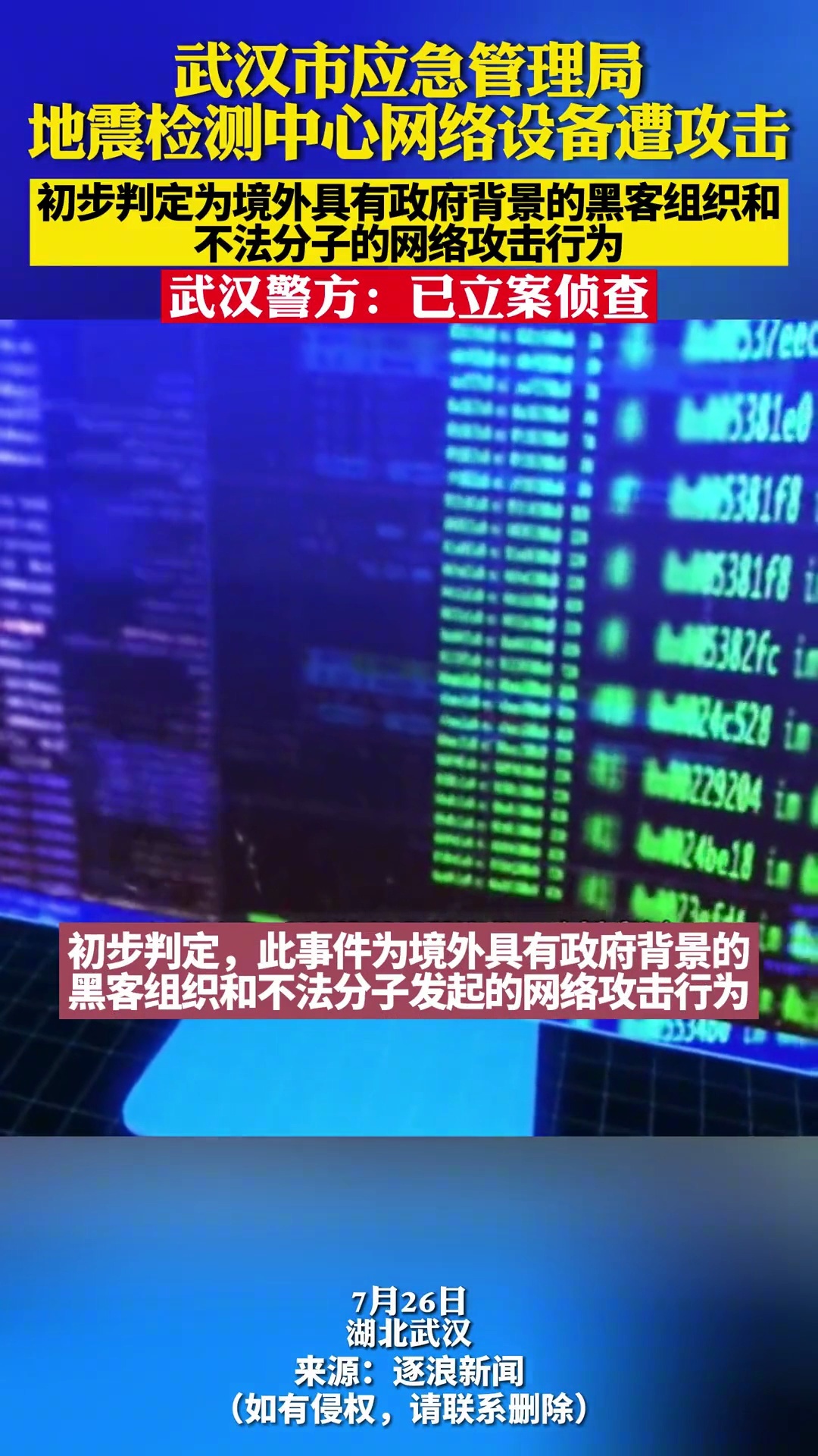 ...武汉市应急管理局地震监测中心报警称,该中心发现部分地震速报数据...