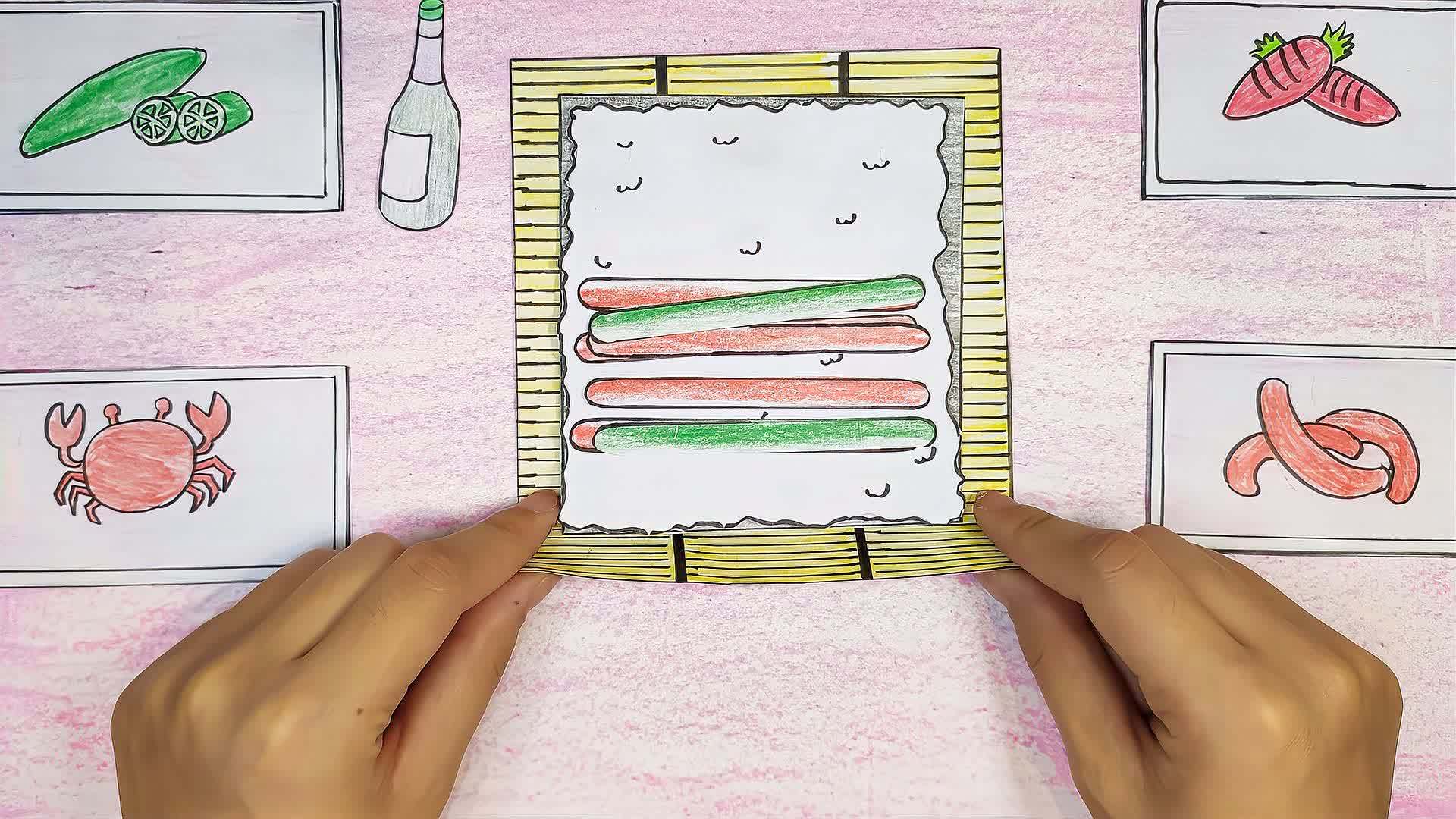 手绘定格动画:七七和五月露营,制作简单美味儿的紫菜包饭