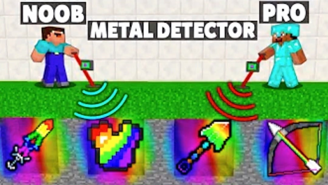 我的世界新手vs专业:什么彩虹东西发现金属探测器的挑战!动画!
