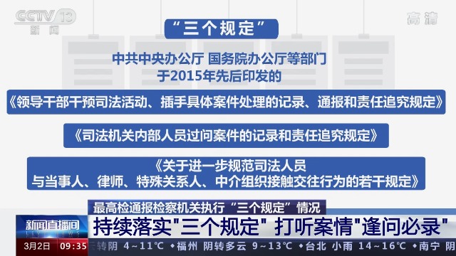 最高检通报检察机关执行“三个规定”情况 持续落实“三个规定” .
