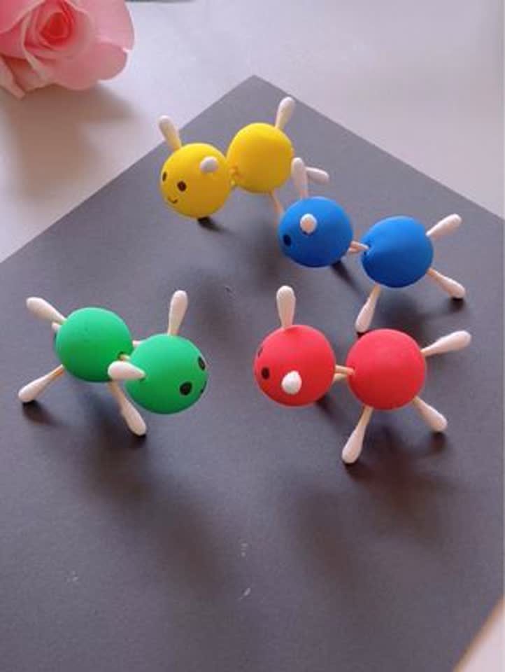 家里的棉签不要丢,加上超轻粘土做一只可爱的小动物吧#亲子手工#...