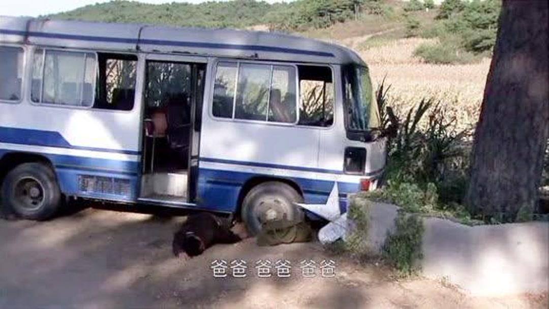 司机车停路边解手,不料溜车撵住路边行人,俩小孩看着亲爸倒地