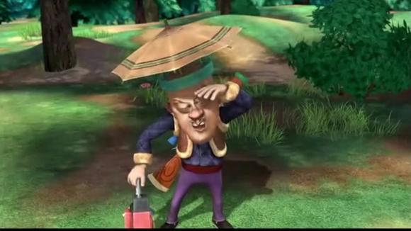 动画熊出没:光头强为了保护头发,竟用雨伞改装成了一顶帽子!